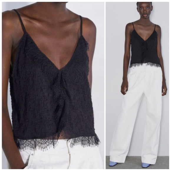 Zara | Tops | Zara Black Lace Cropped Cami | Poshmark